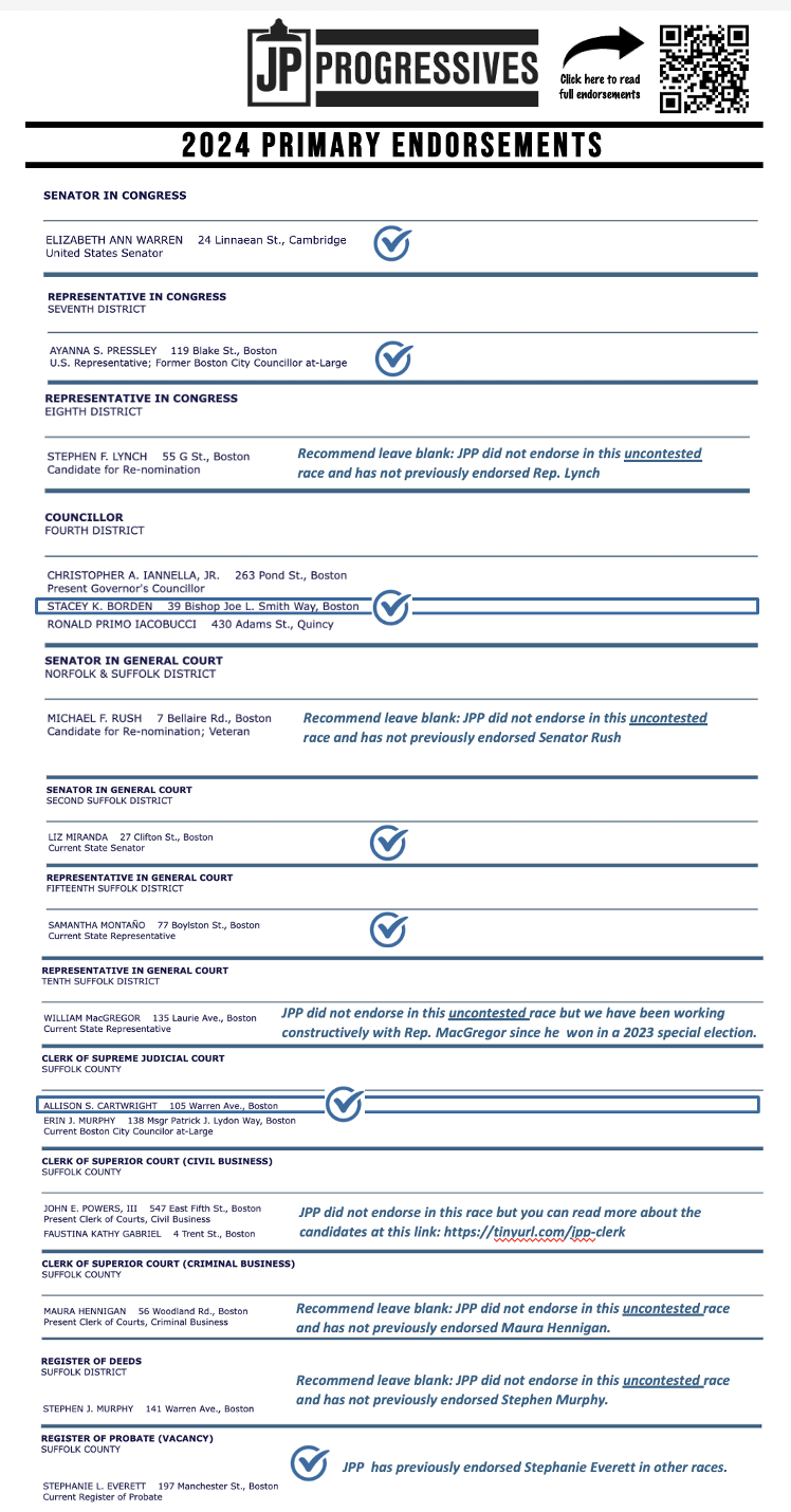 JPP 2024 Primary Endorsement Ballot – Jamaica Plain Progressives